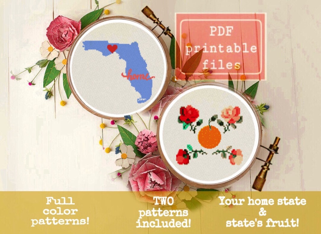 Florida State and Fruit (orange) Modern Cross Stitch PATTERN! Instant ...