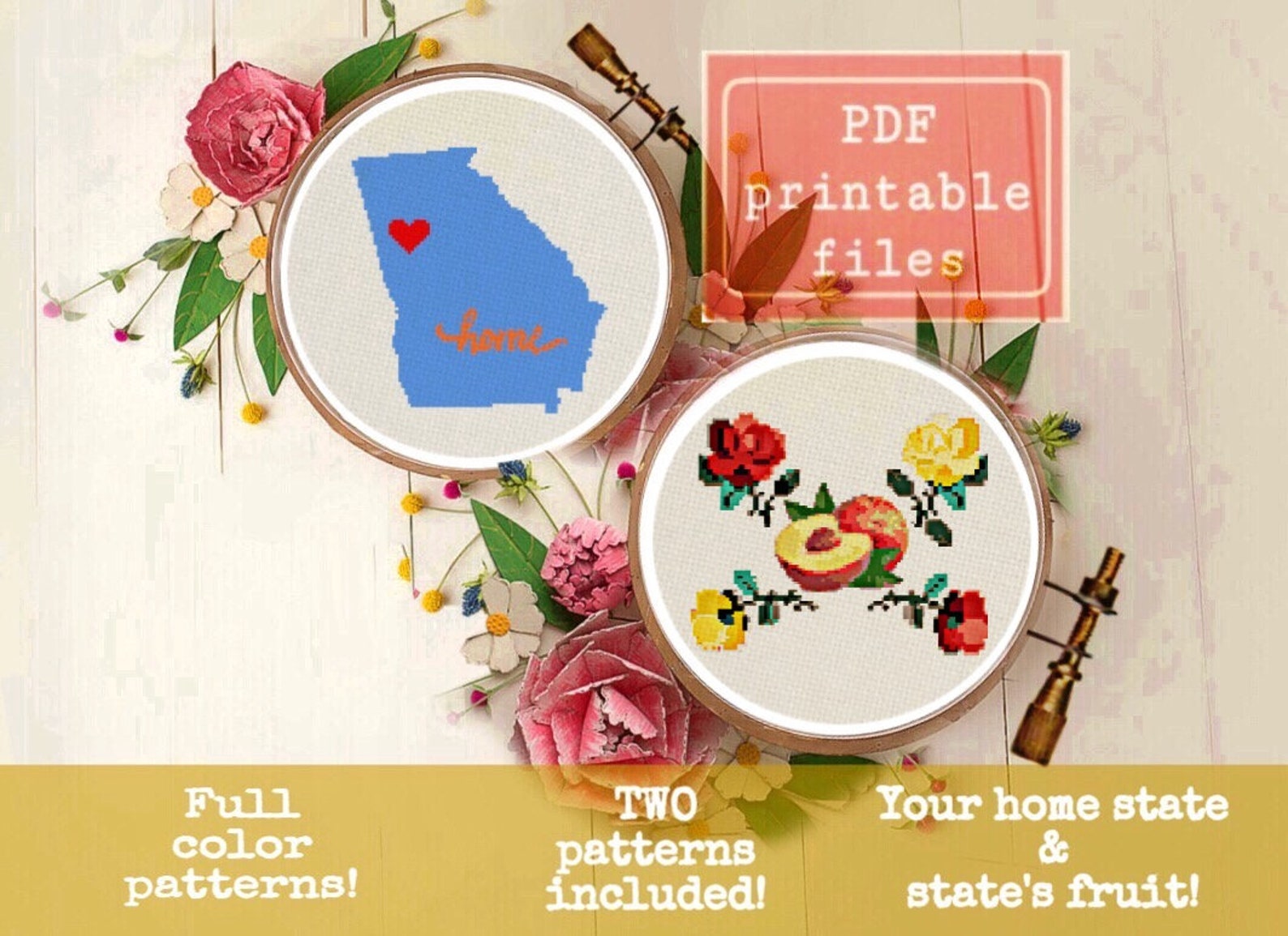 Georgia State and Peach Modern Cross Stitch PATTERNS! Instant Download ...