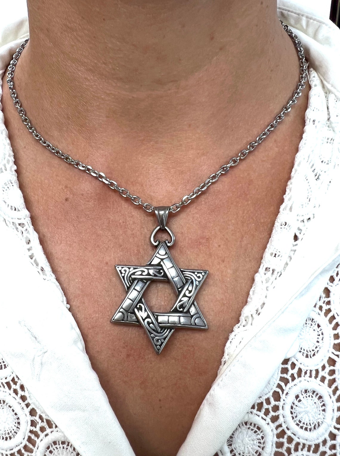 Large Double Side Star of David With Black Enamel. Stainless Steel. 2.2 ...