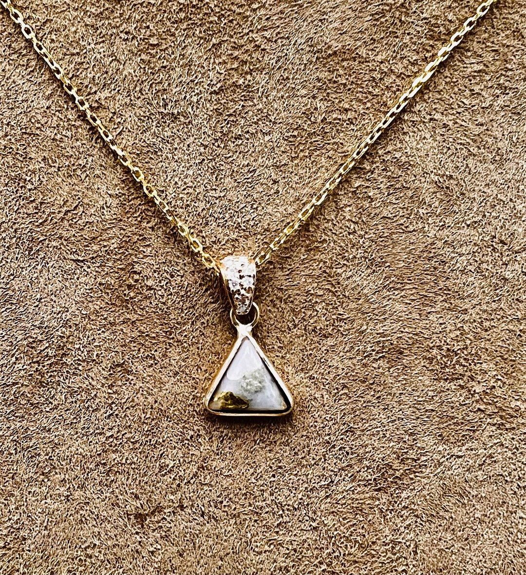 Triangle Shaped Gold Quartz and Diamond Pendant Set in 14k Yellow Gold ...