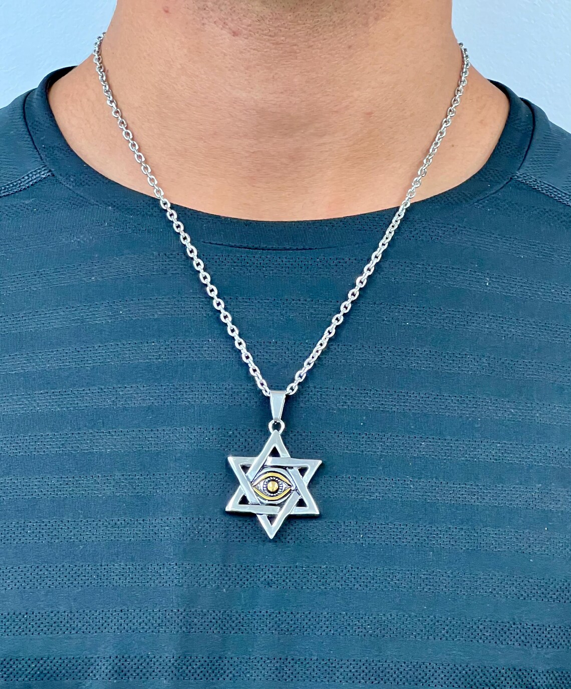 Large Star of David With Evil Eye. Stainless Steel. 2.2 Inches High and ...