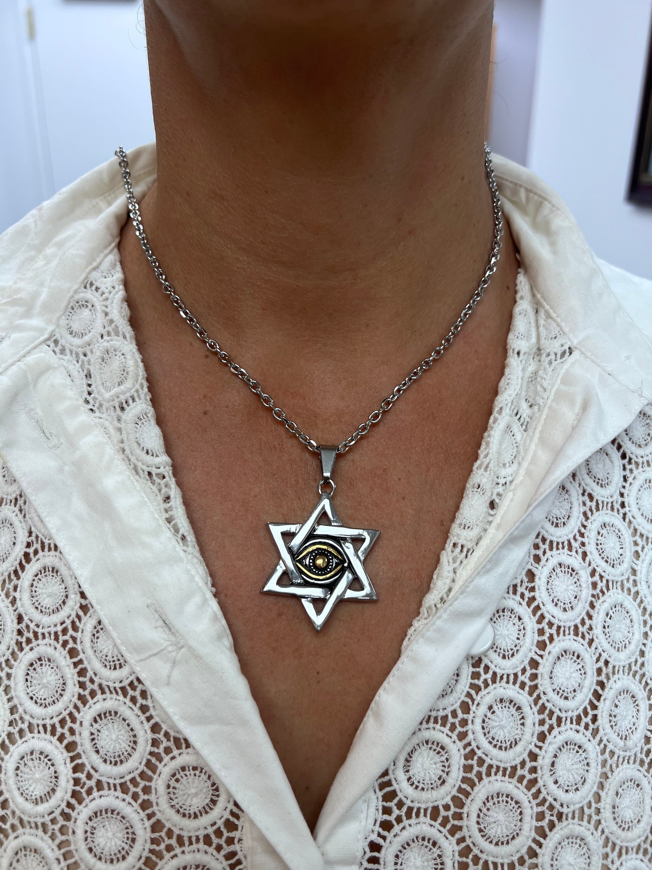 Large Star of David With Evil Eye. Stainless Steel. 2.2 Inches High and ...