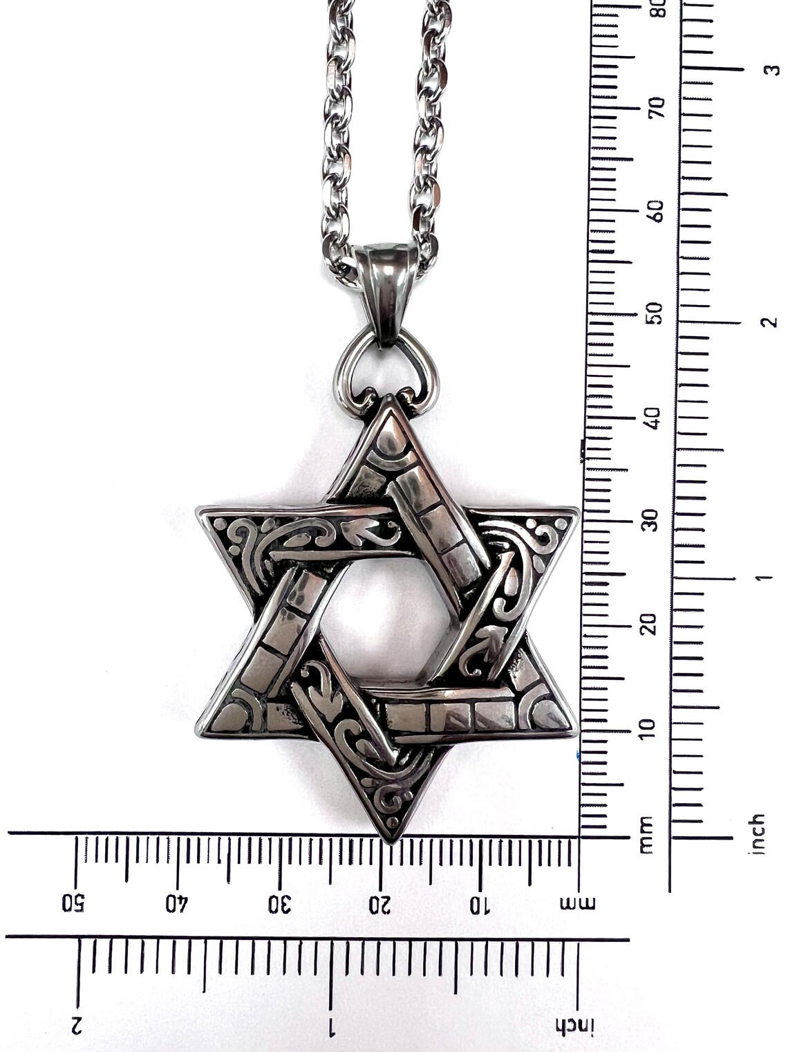 Large Double Side Star of David With Black Enamel. Stainless Steel. 2.2 ...