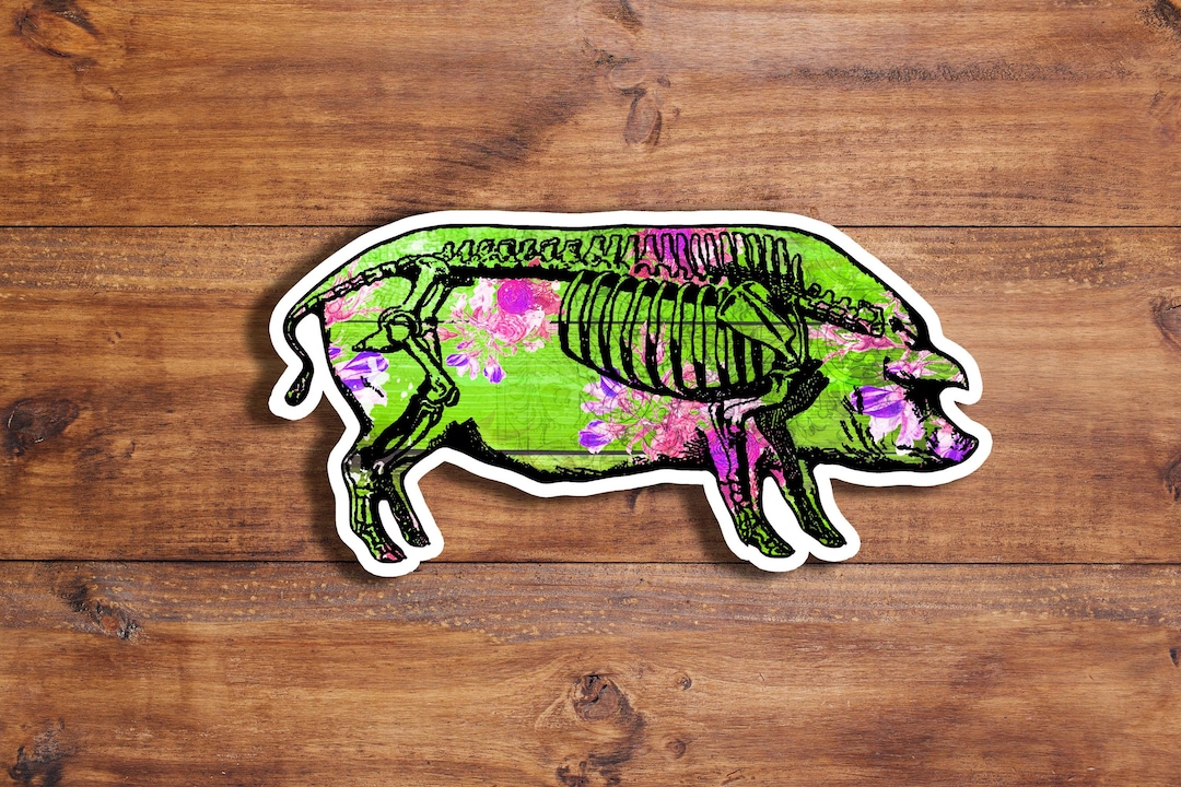 Psychedelic Pig Skeleton Sticker Colorful Trippy Farm Animal Decal for ...