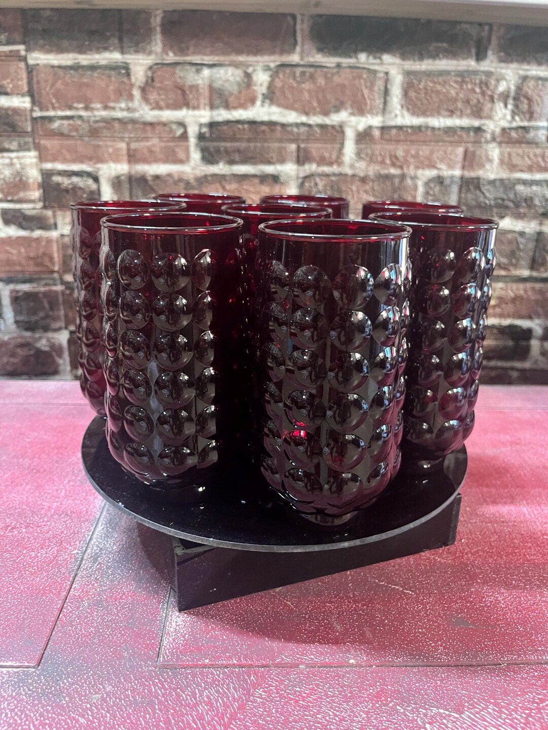 Set of 8 Vintage Ruby Red Bubble Glass Tea / Water Glasses or Tumblers ...