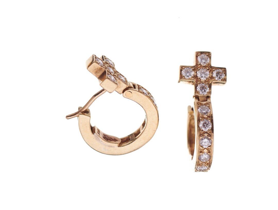 Yellow Gold and Diamond Cross Hoop Earrings - Etsy