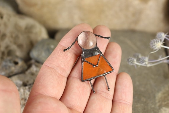 Cute Girl Brooch Fun Little Girl Pin Pink Red Brooch | Etsy