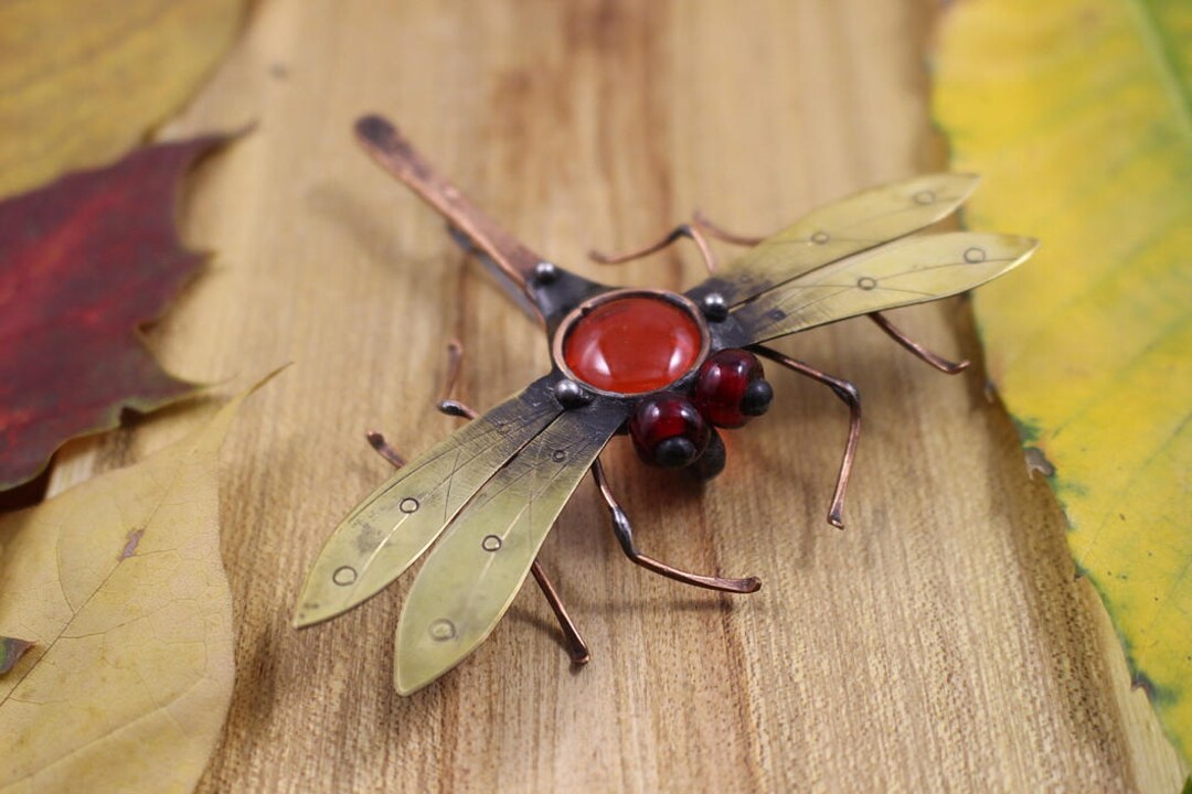 Copper Red Insect Brooch Jewelry Gift Stained Glass Dragonfly - Etsy