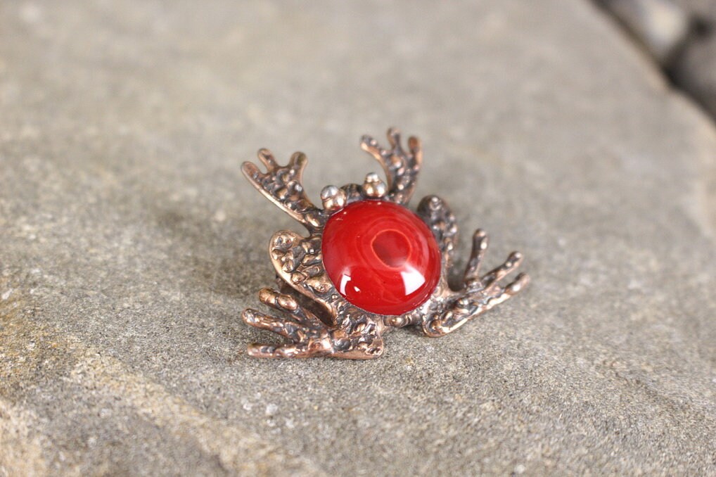 Little Red Frog Brooch Copper Brooch Animal Jewelry Red Glass - Etsy