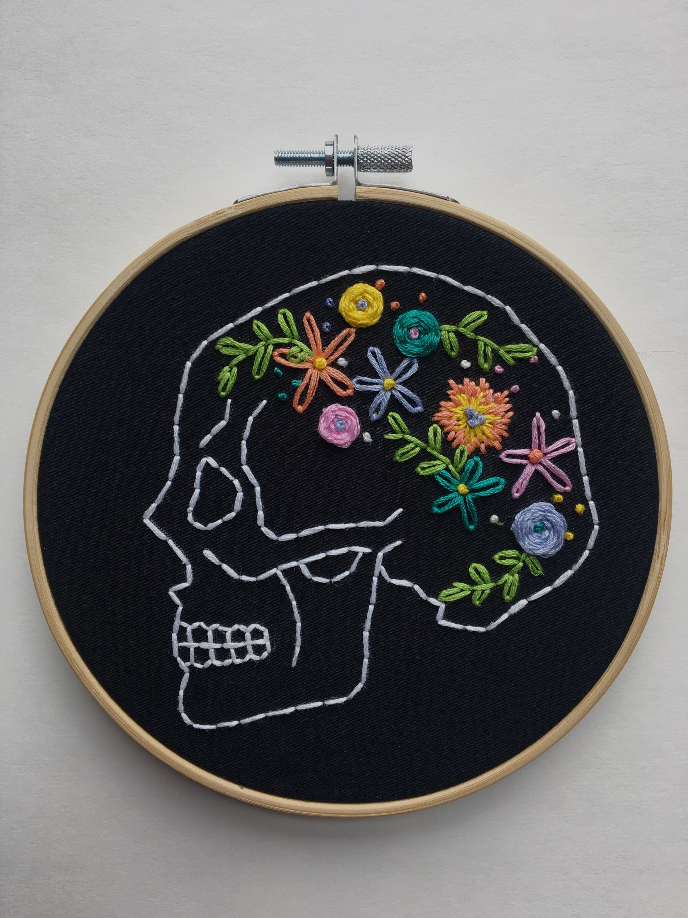Embroidered skull / embroidery hoop art / floral embroidery / | Etsy