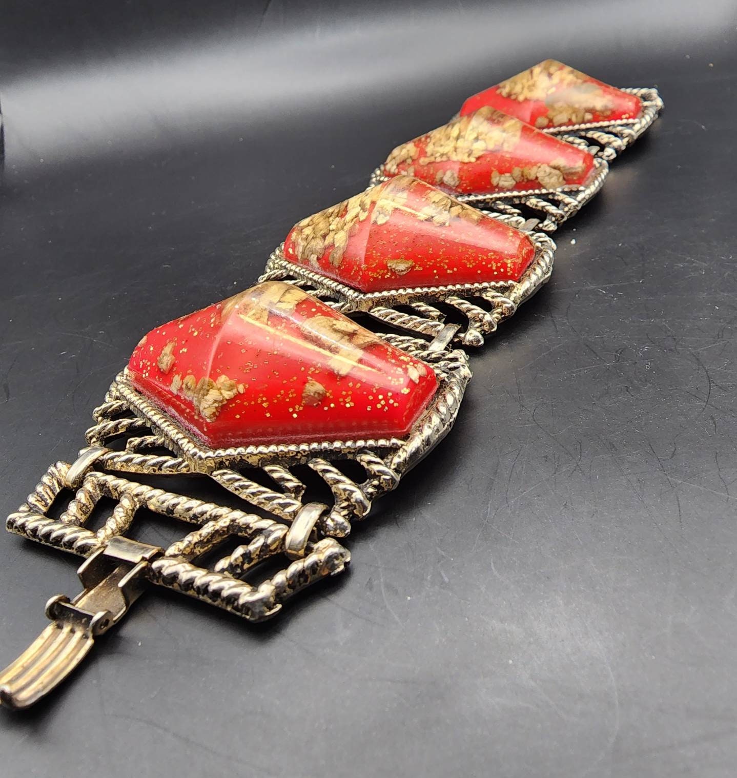 Vintage Red Selro Selini Confetti Lucite Bracelet Retro 1960's - Etsy