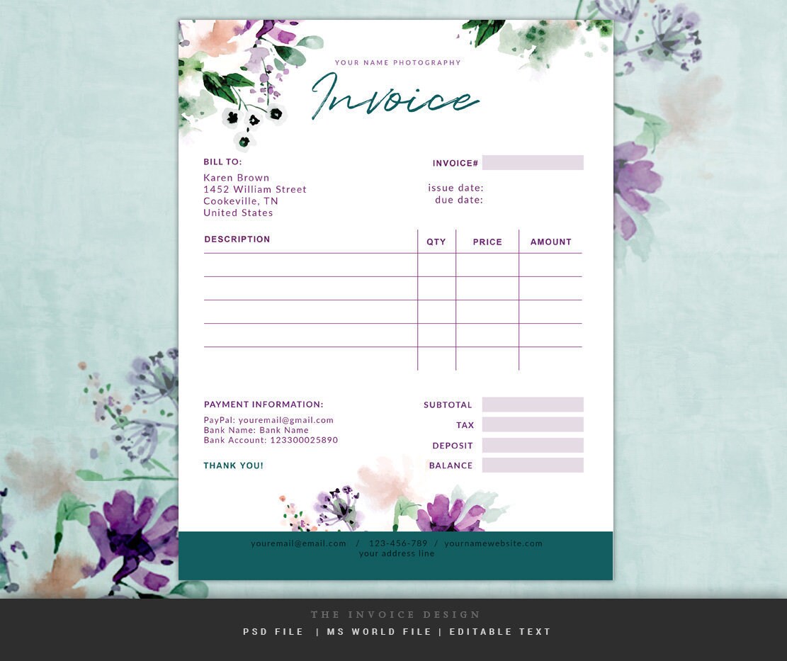 Invoice Template MS Word Invoice Template Receipt Template - Etsy