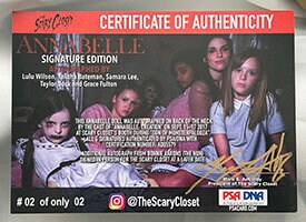Annabelle Horror MOVIE the Scary Closet Prop Doll SIGNED by CAST Lulu ...