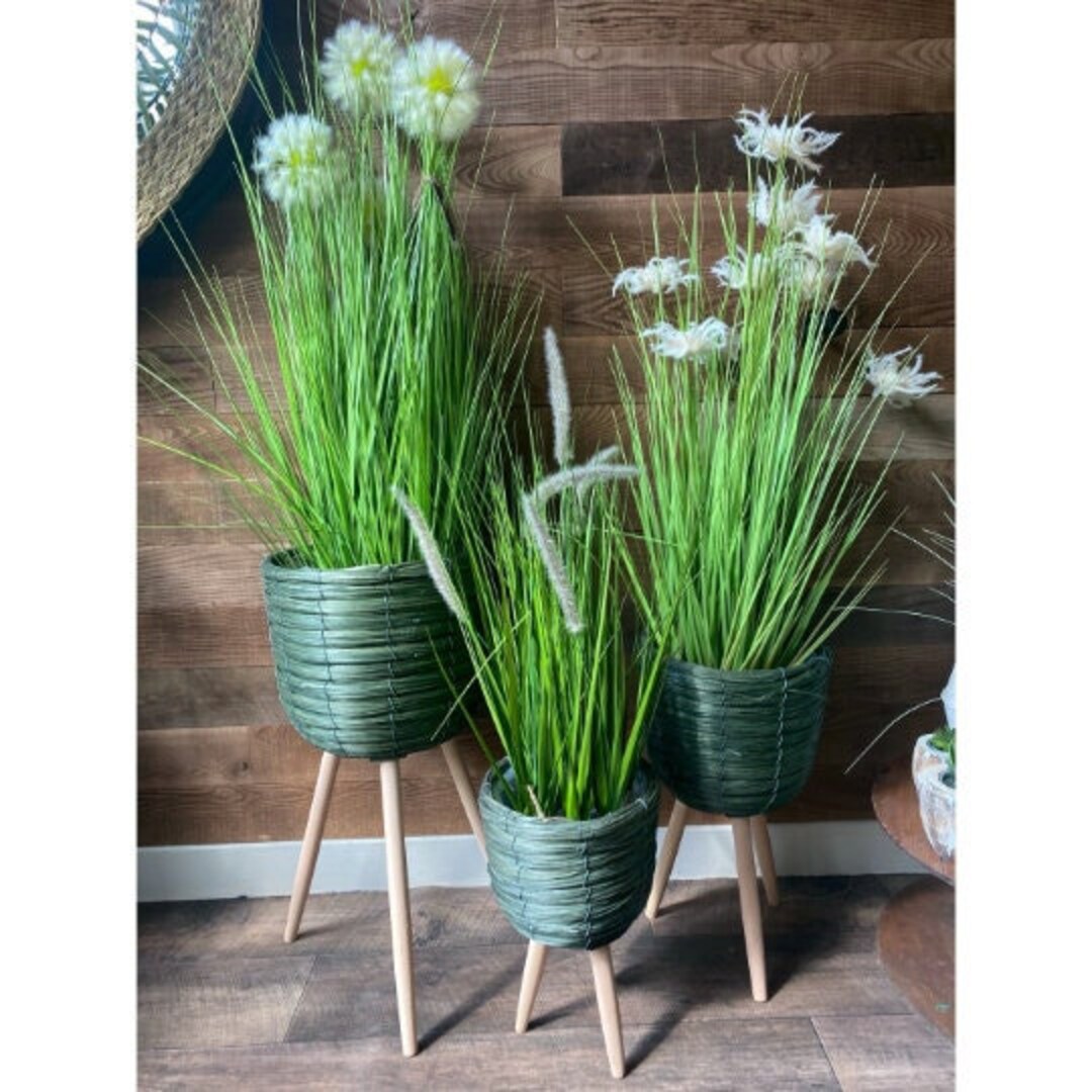 Green Wicker Planters on Legs, Planter With Legs, Indoor Planter, - Etsy