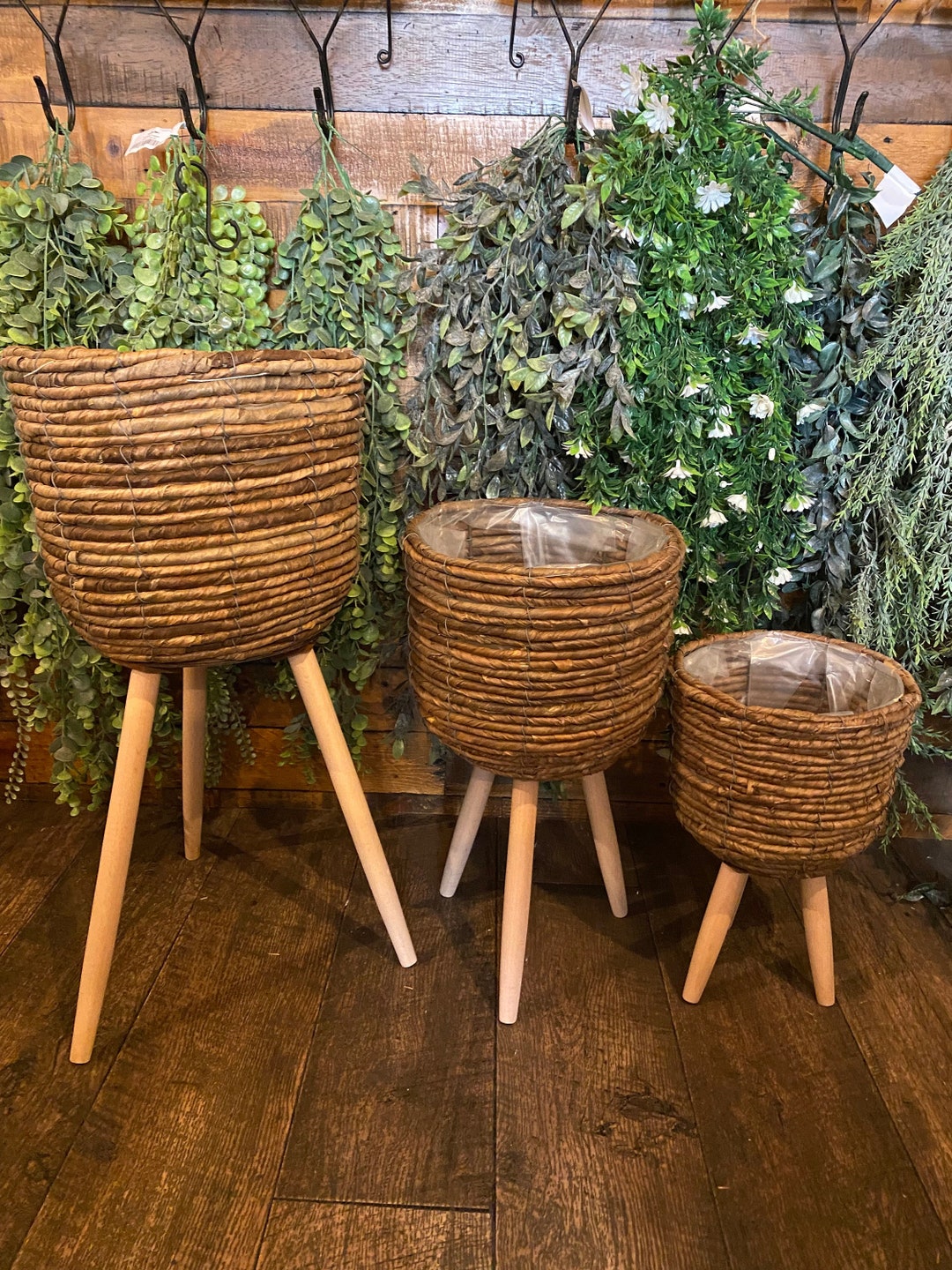 Natural Wicker Planters on Legs Plant Stand on Legs Indoor - Etsy