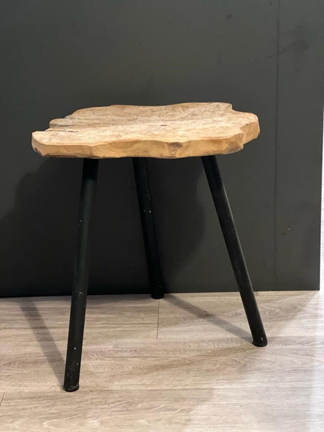 Rustic Small Wooden Side Table , Teak Side Table With Black Metal Legs ...