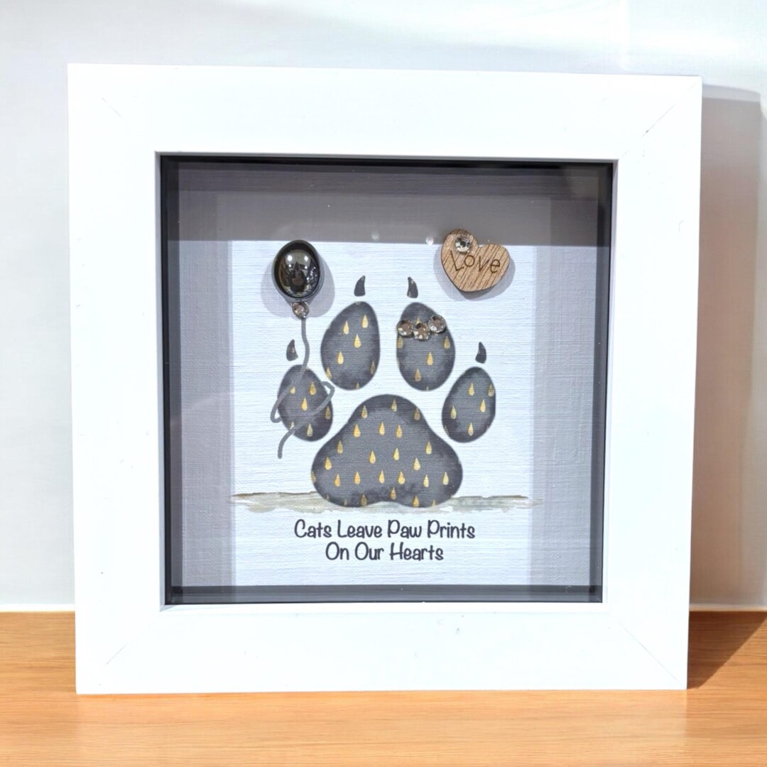 Cats Leave Paw Prints on Our Hearts Framed Glass Pebble Art - Etsy UK
