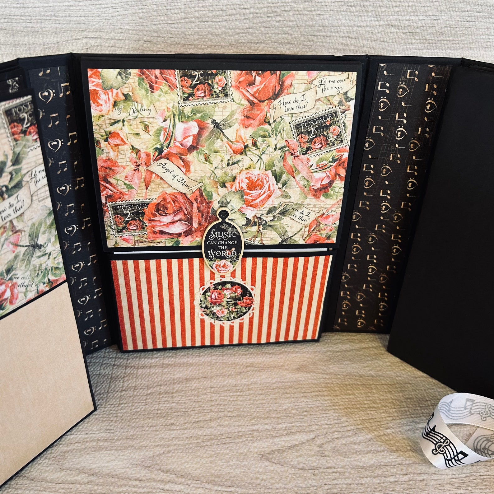 Music Themed Quad Fold Folio/love Notes Mini Album / Scrapbook Album ...
