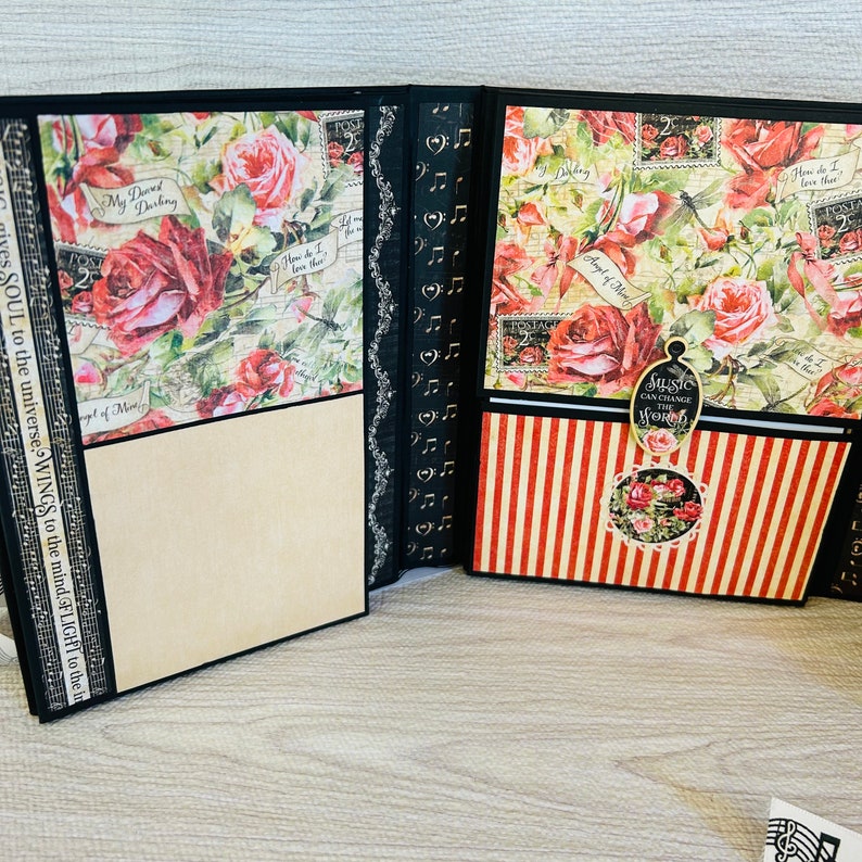 Music Themed Quad Fold Folio/love Notes Mini Album / Scrapbook Album ...