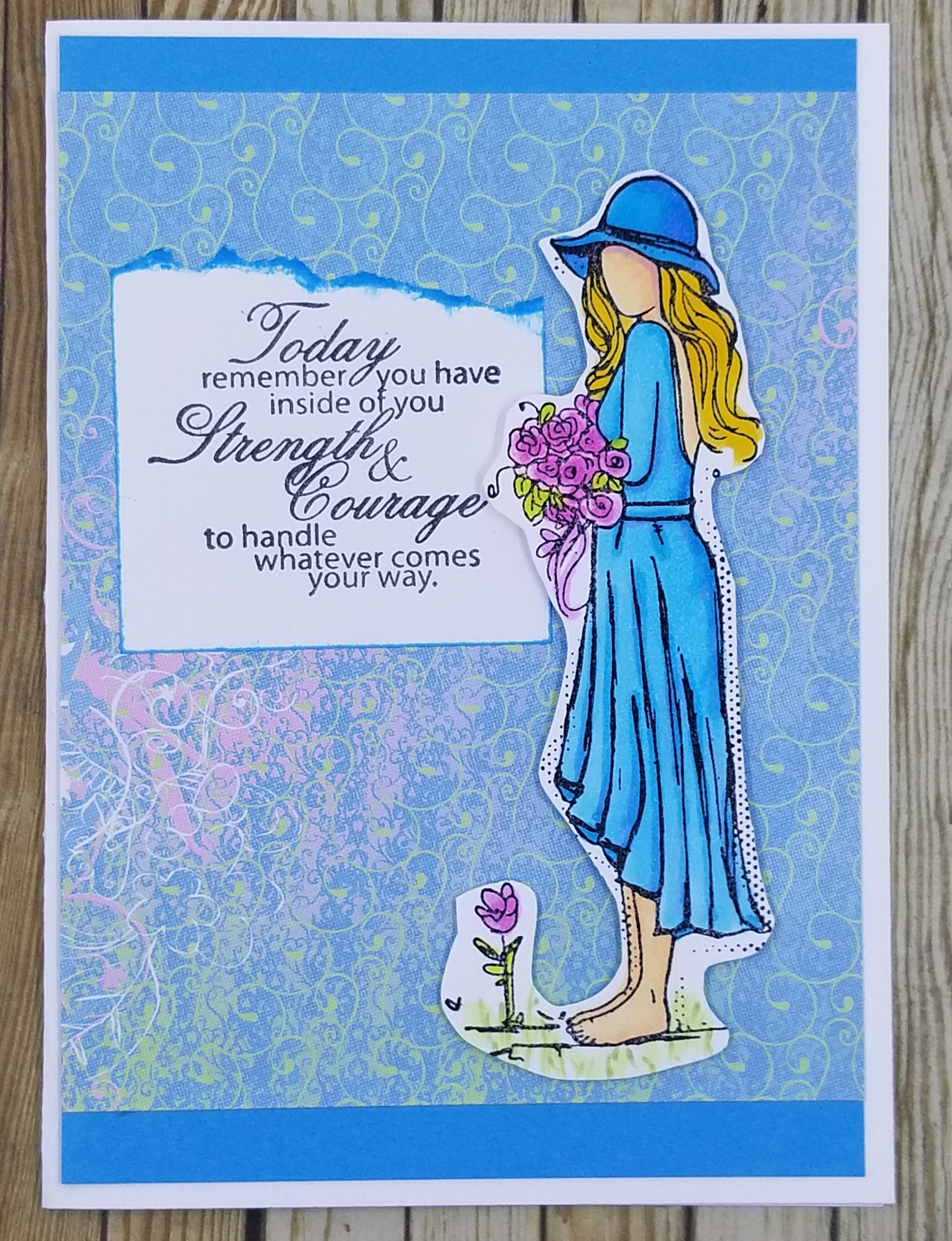 Strength and Courage, Handcolored Greeting Card, Hand Stamped, Handmade ...