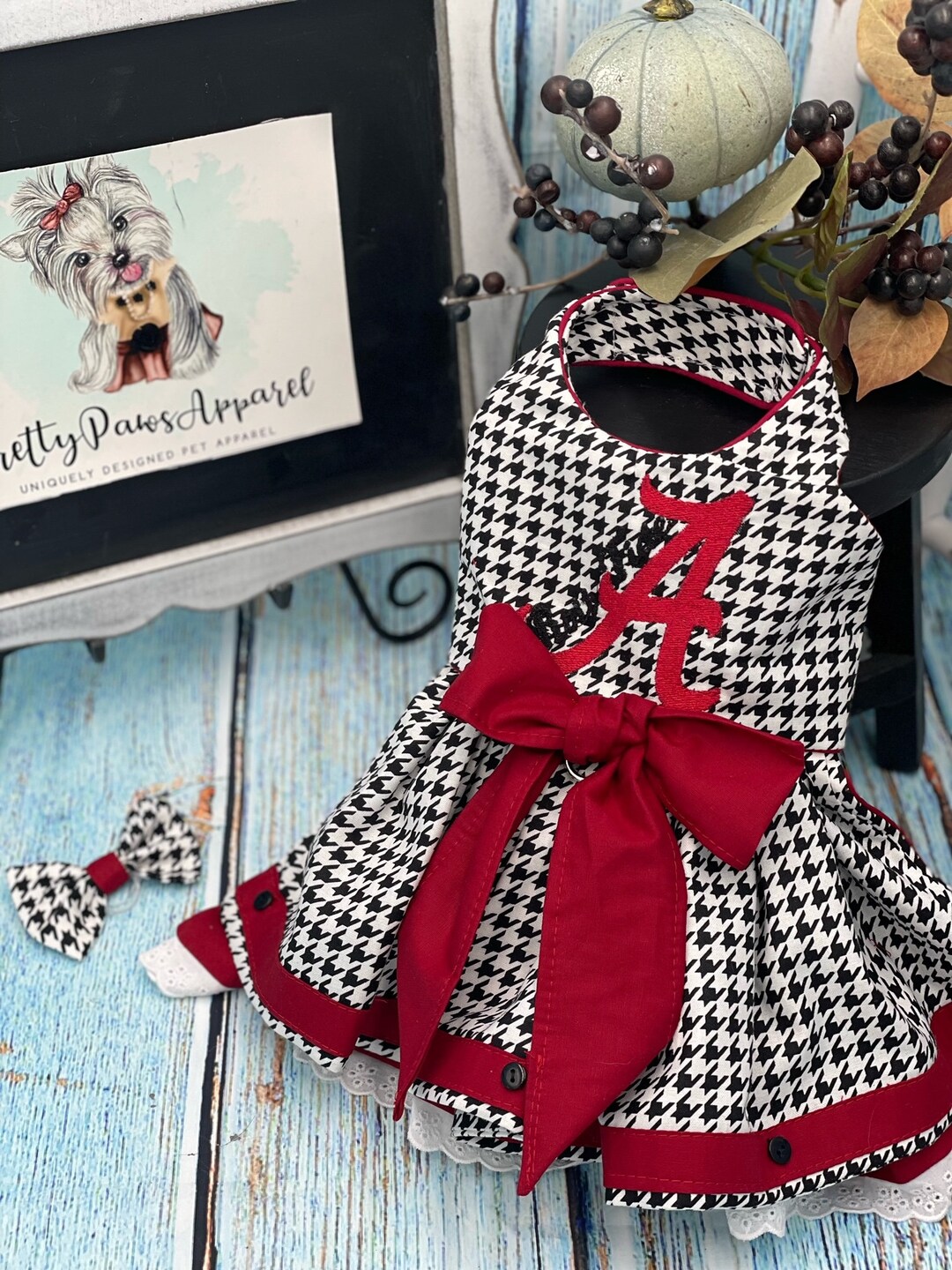 Alabama Crimson Tide Dog Dress: Black & White Plaid, Red Accents - Etsy