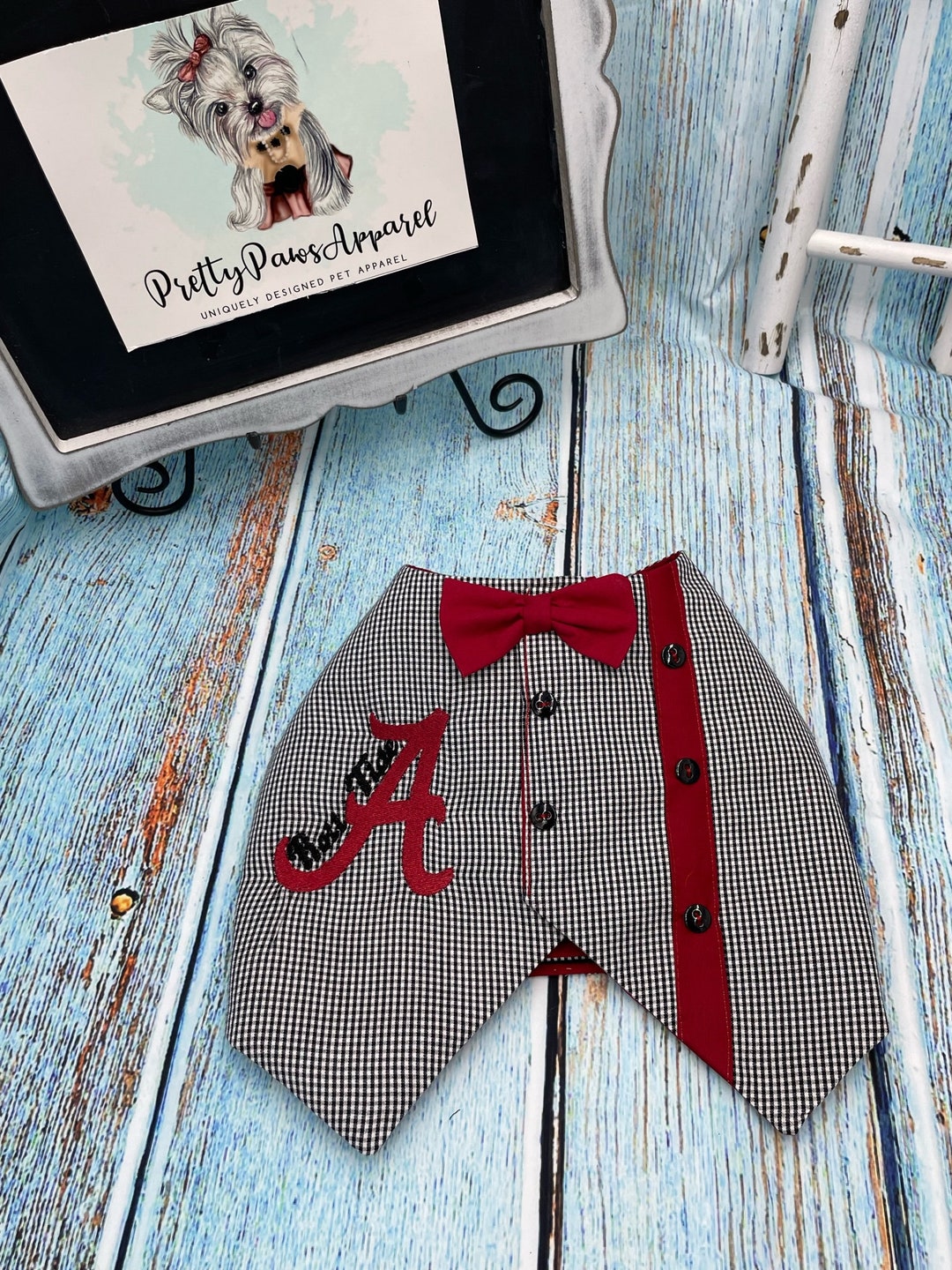Embroidered Alabama Roll Tide Dog Vest: Plaid Cotton, Red Bowtie - Etsy