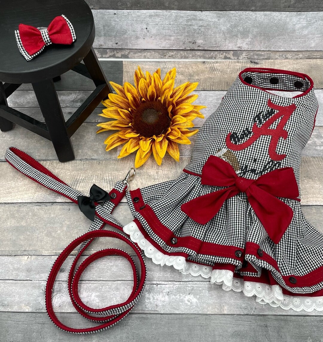 Alabama Roll Tide Dog Dress, Black White Plaid, Red Accent - Etsy