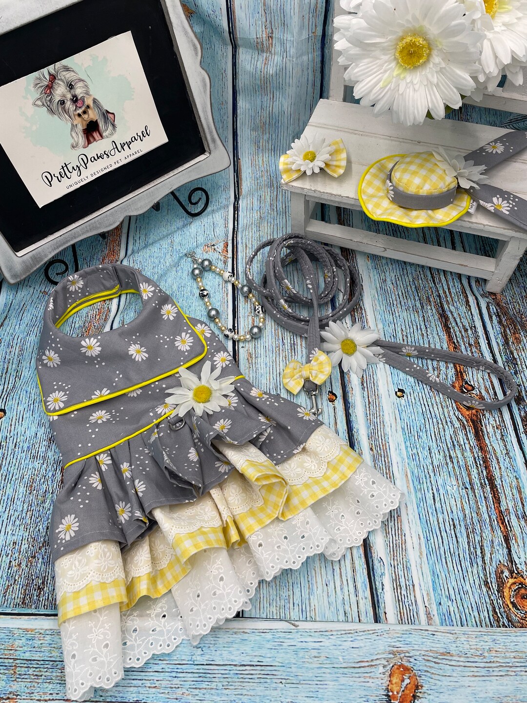 Grey Yellow Daisy Dog Dress: Party Wedding Spring Outfit - Etsy