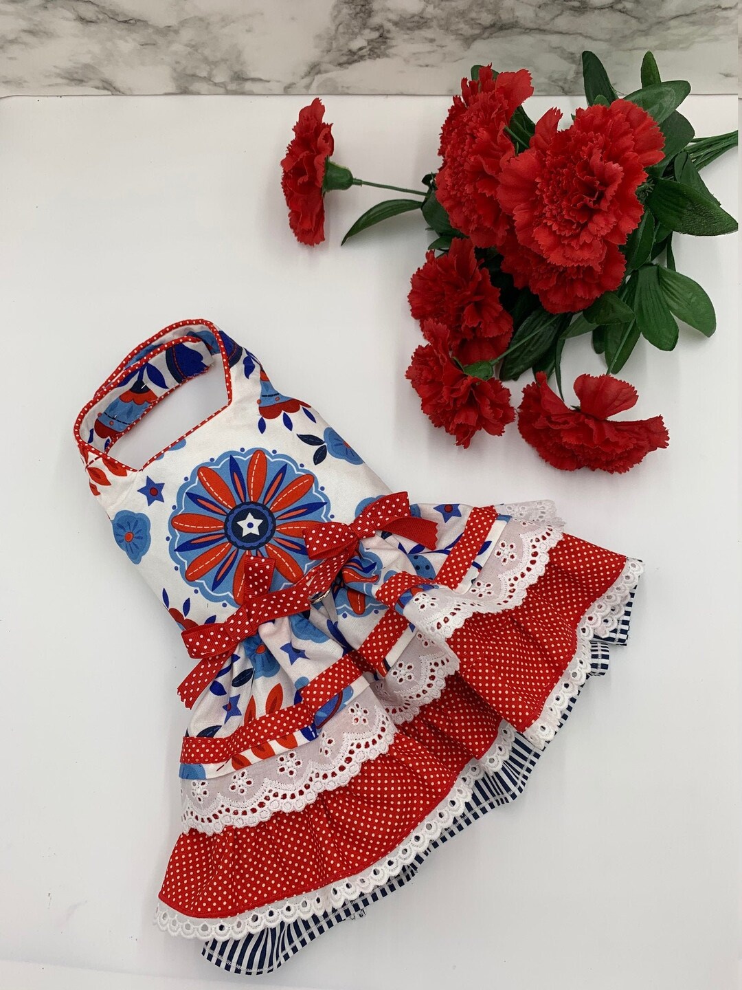 Red and Blue Ruffle Dog Dress: Cotton Summer Outfit - Etsy