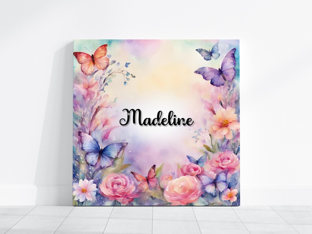 Personalized Girl Name Print | Butterfly Wall Art | Floral Nursery ...