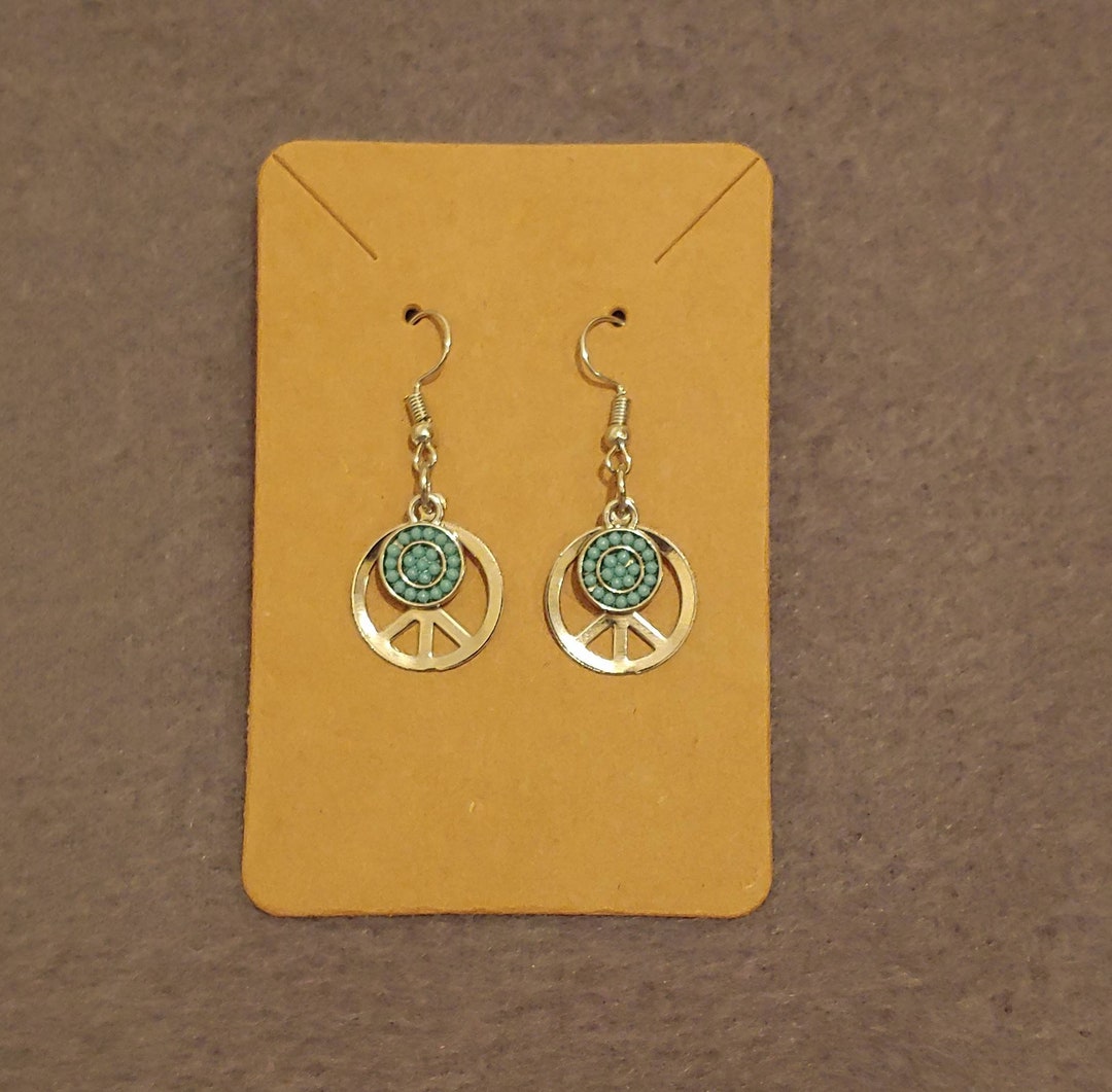 Silver Peace Sign With Round Teal Cluster - Etsy