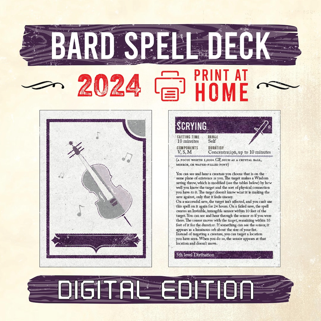 2024 Version Bard Spell Cards, Dnd 5.5e, Printable Deck (digital ...