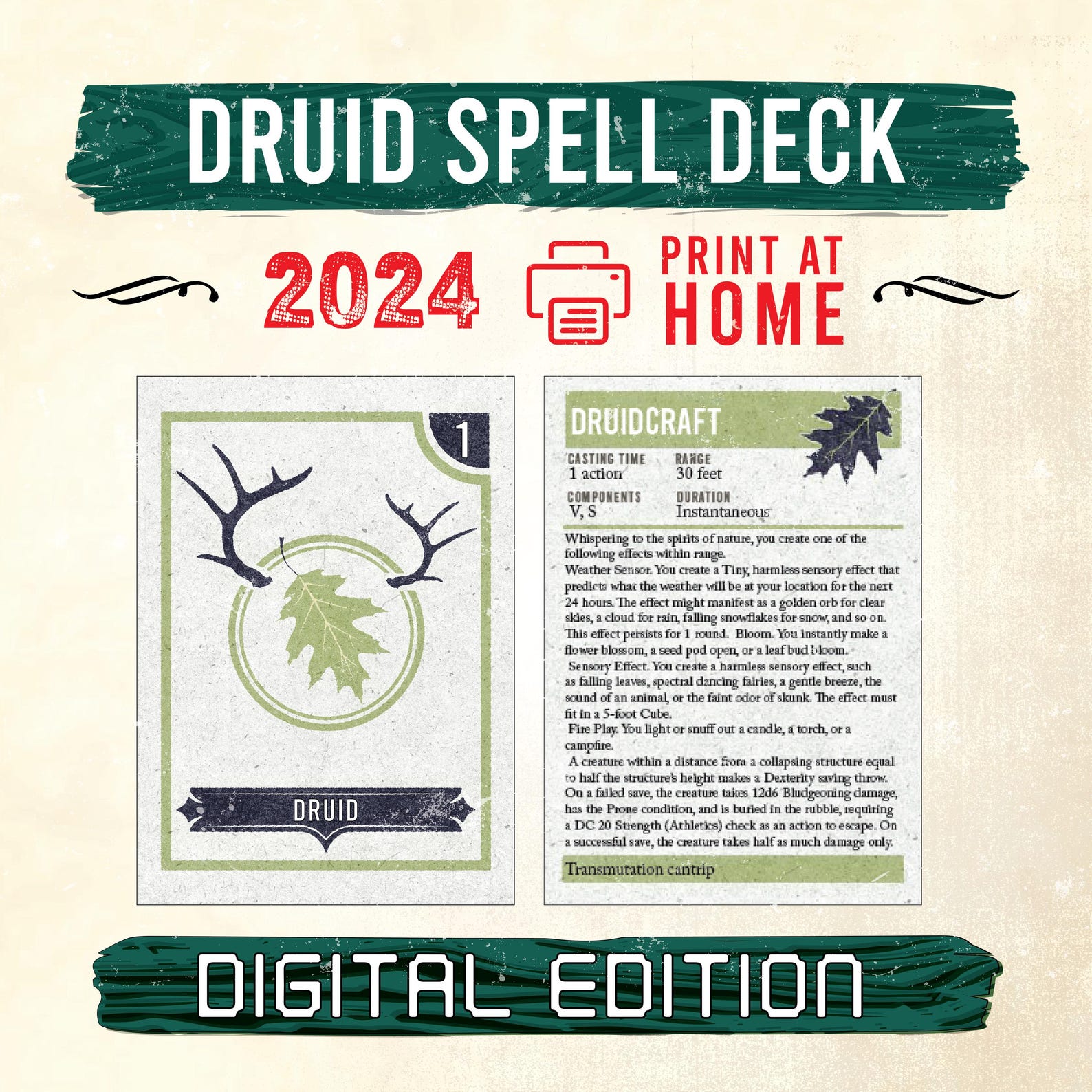2024 Druid 5.5e Spell Cards, Dnd Printable (digital Download ...