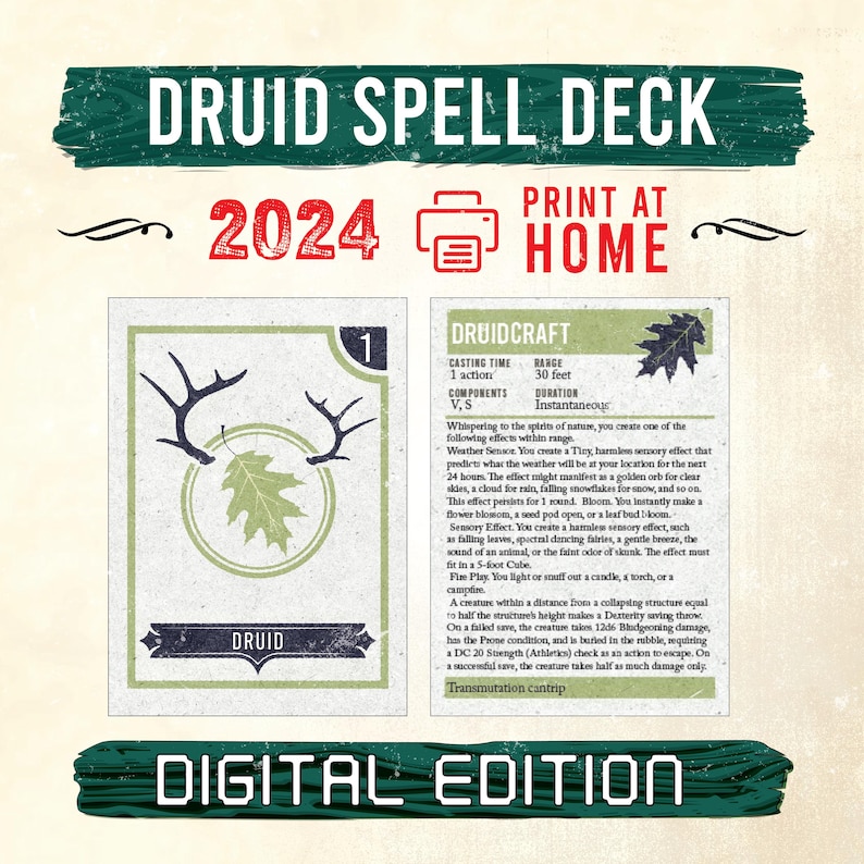 2024 Druid 5.5e Spell Cards, Dnd Printable (digital Download ...