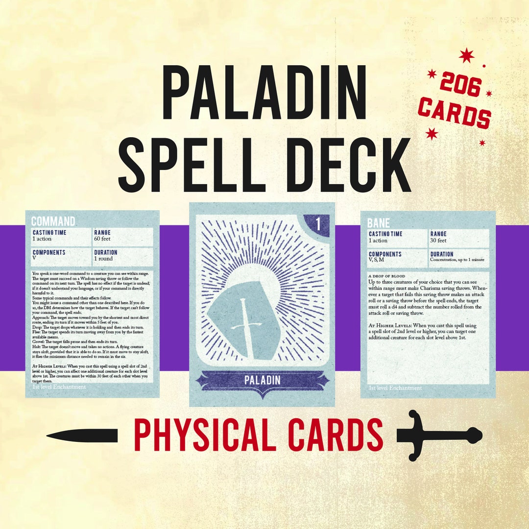 Dungeons and Dragons Paladin Spell Cards 5e ~ Dnd Spell Deck, Level 0-9 ...