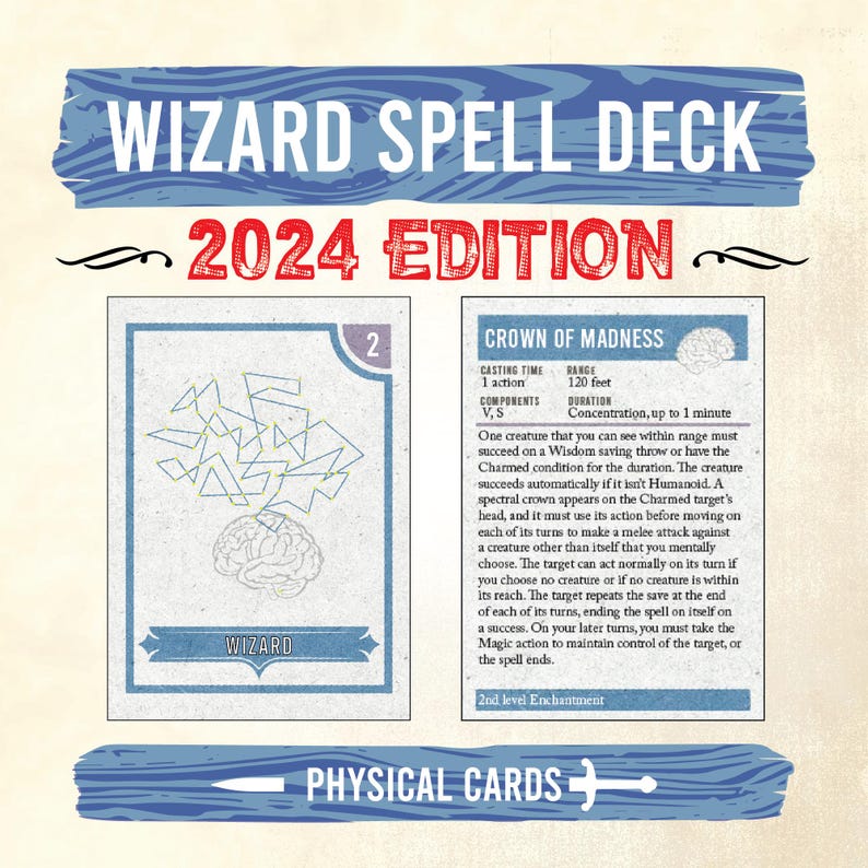 Dnd Spell Cards, Wizard Spell Card 2024 5.5e, Dungeons and Dragons ...