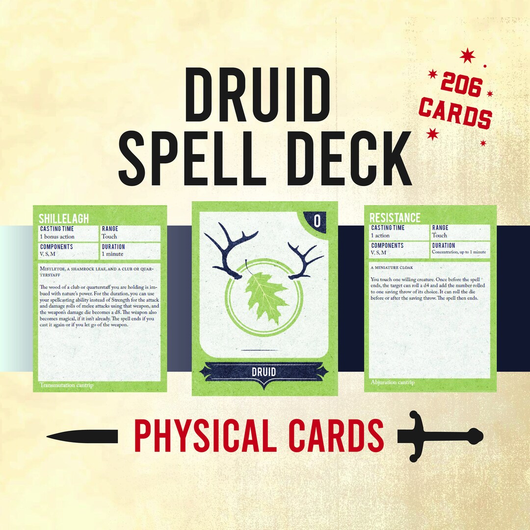 2014 Release 5e Druid Spell Cards Dnd, Dungeons and Dragons Spell Deck ...