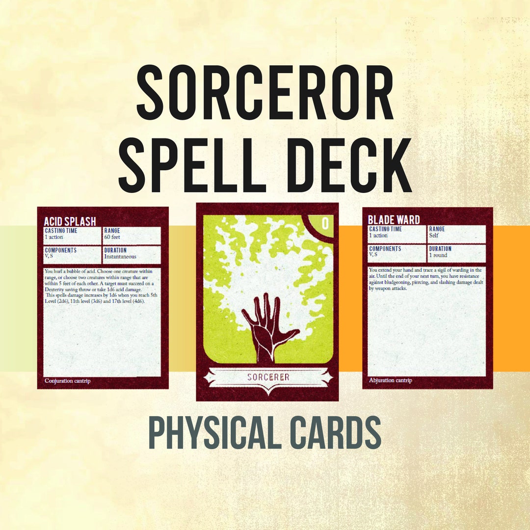 Dnd Sorcerer Spell Cards, 5e Dungeons and Dragons Game Tools, Dnd ...