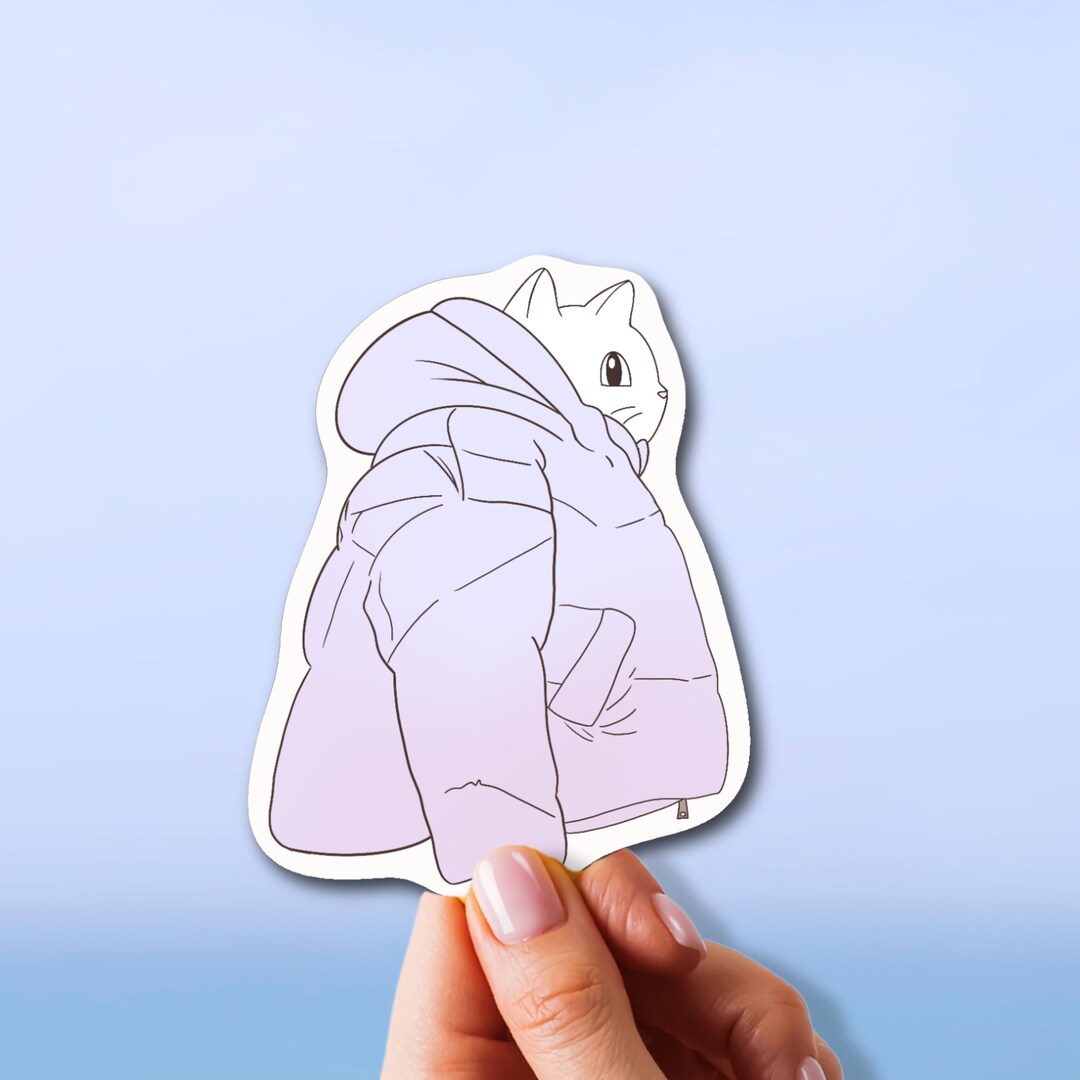 Pink Puffer Jacket Cat Vinyl Sticker Cute Kawaii Sticker for Owala ...