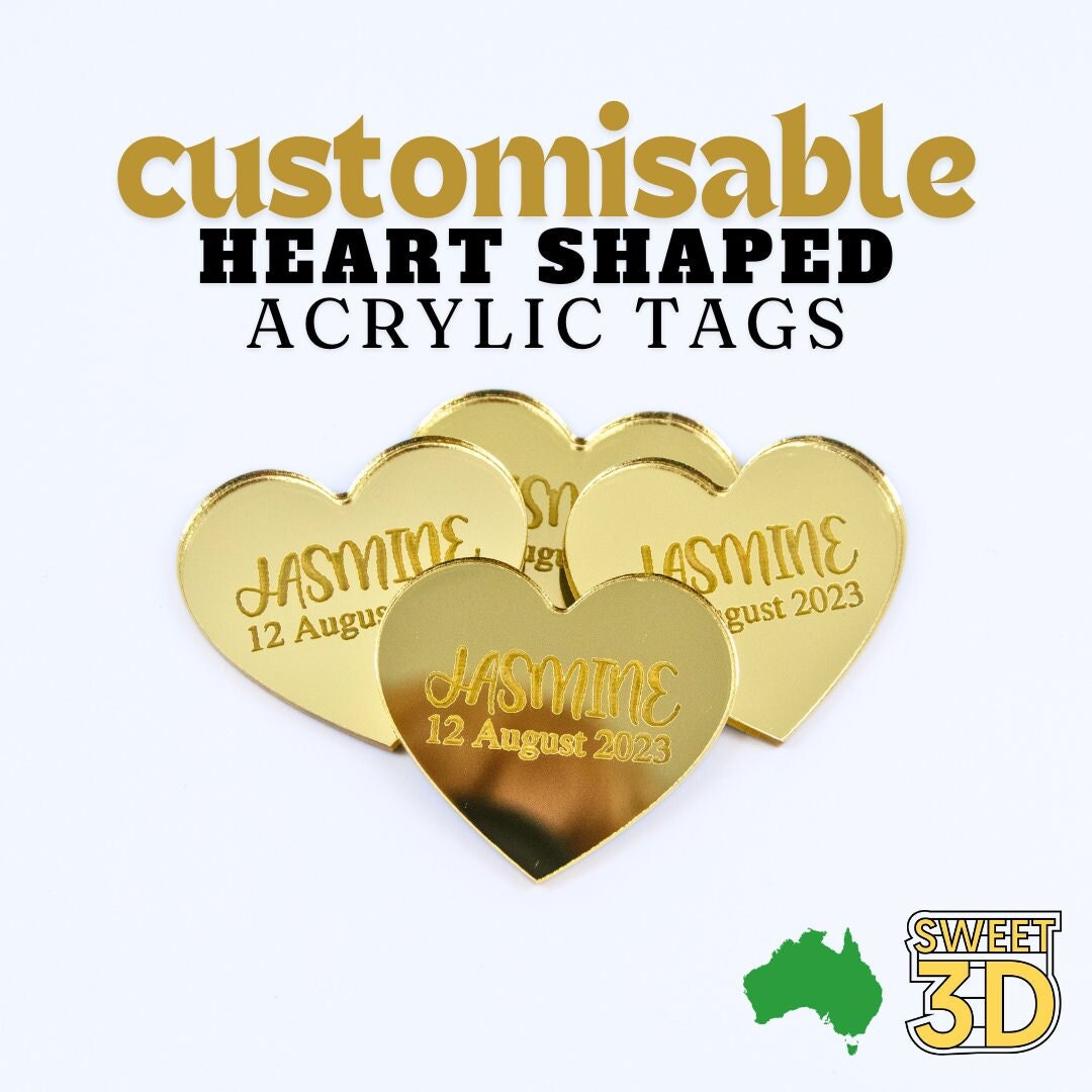 Heart Shaped Mirror Acrylic Gift Tags | Wedding | Christening | Cake ...