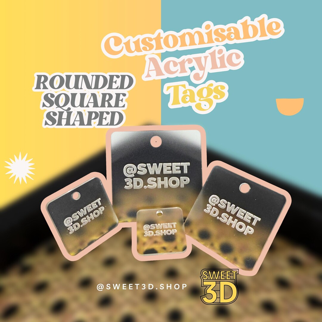 Acrylic Laser Cut Rounded Square Tags - Custom Acrylic Tags - Frosted ...
