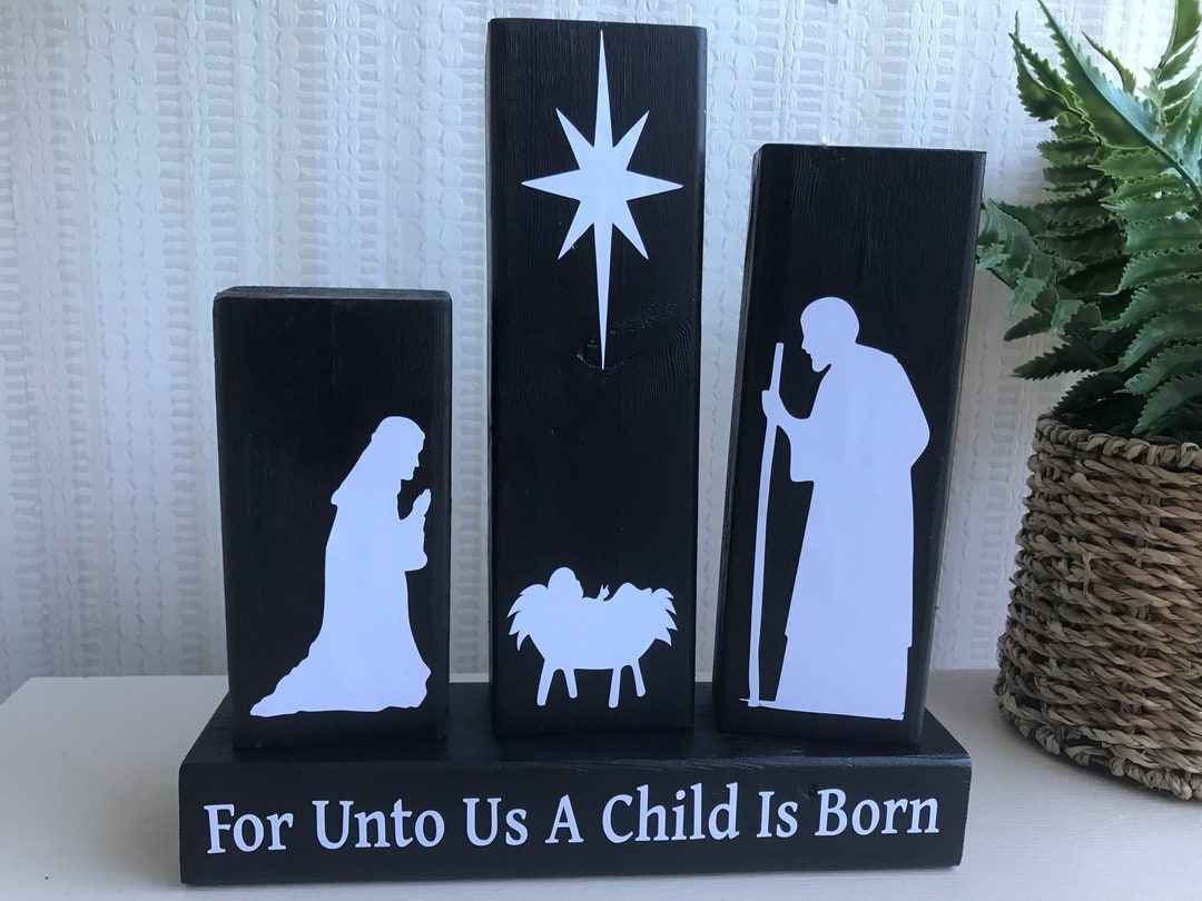 Wooden Rustic Christmas Nativity Scene Block Set. Child Friendly ...