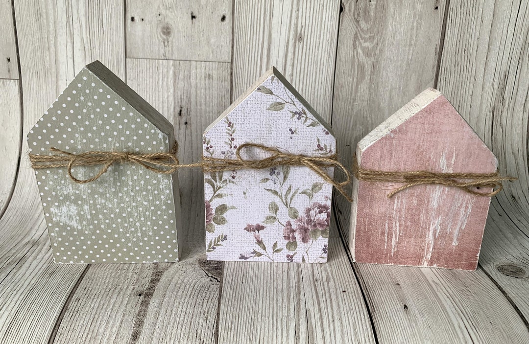 Rustic Wood/house Shape Shelf Sitter/ Naïve Artwork/ Block House ...