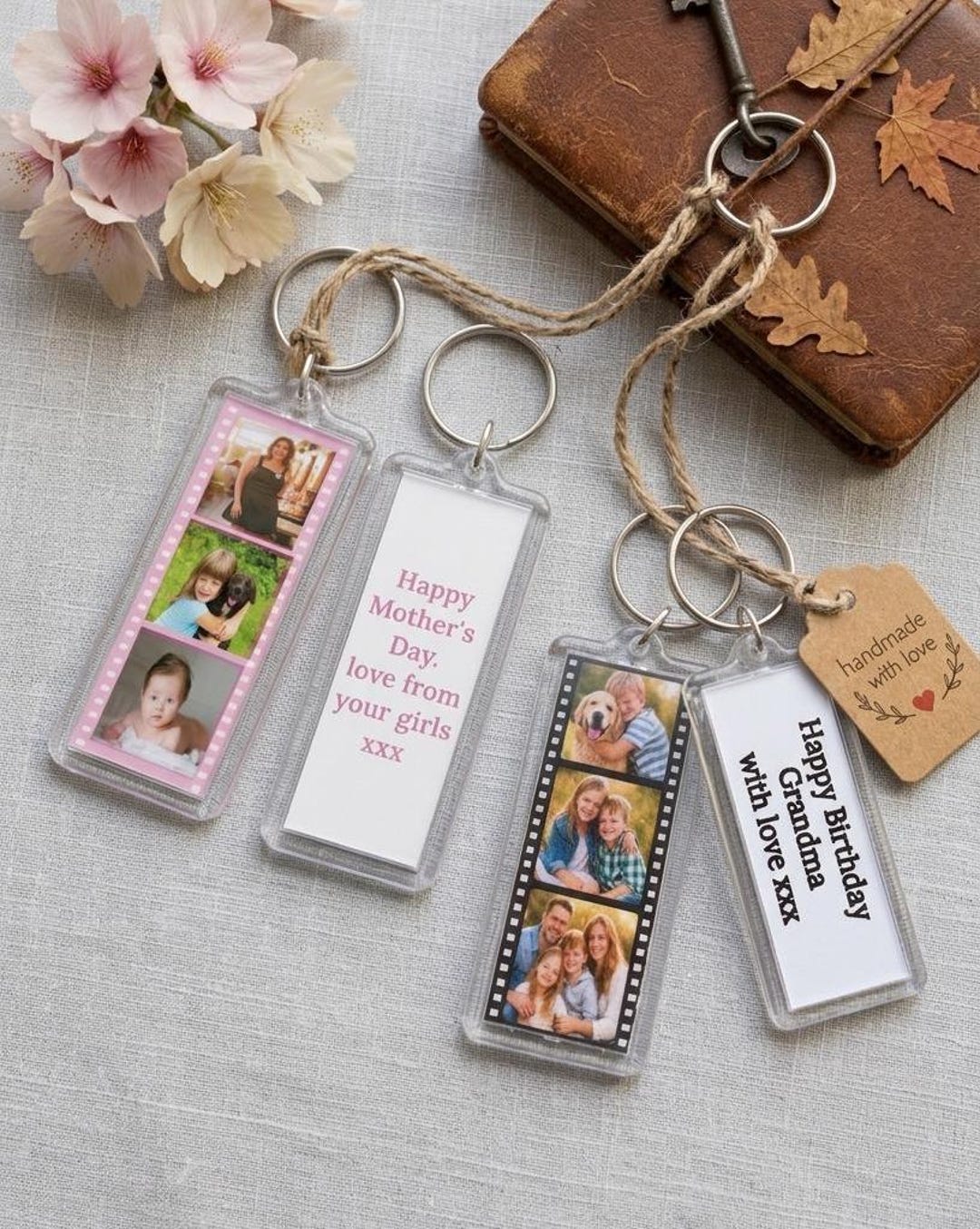 Personalised Photo Strip Keychain: Rectangular Double Sided Keyring ...
