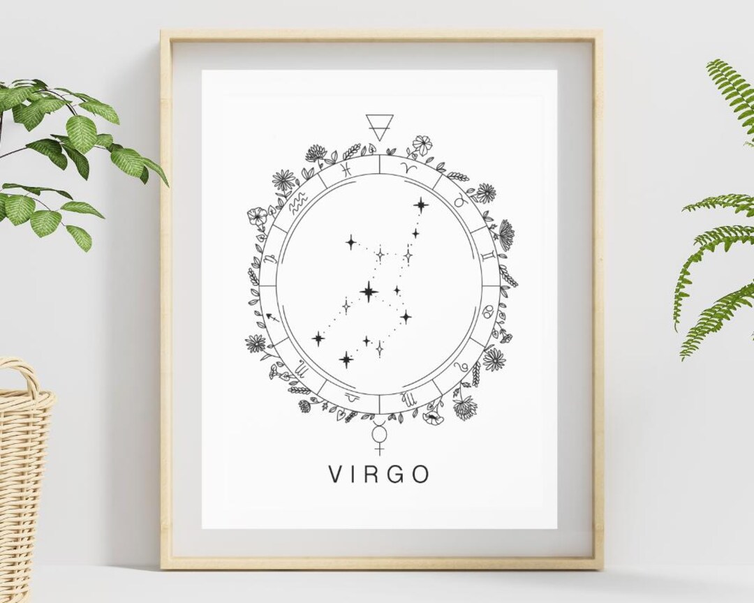 Virgo Star Sign Print Portrait | Hand Drawn Art Print | Minimal Zodiac ...