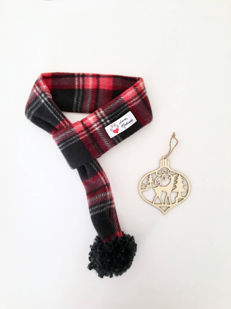 Red Plaid Dog Scarf Holiday Dog Scarf Pom Dog Scarf | Etsy