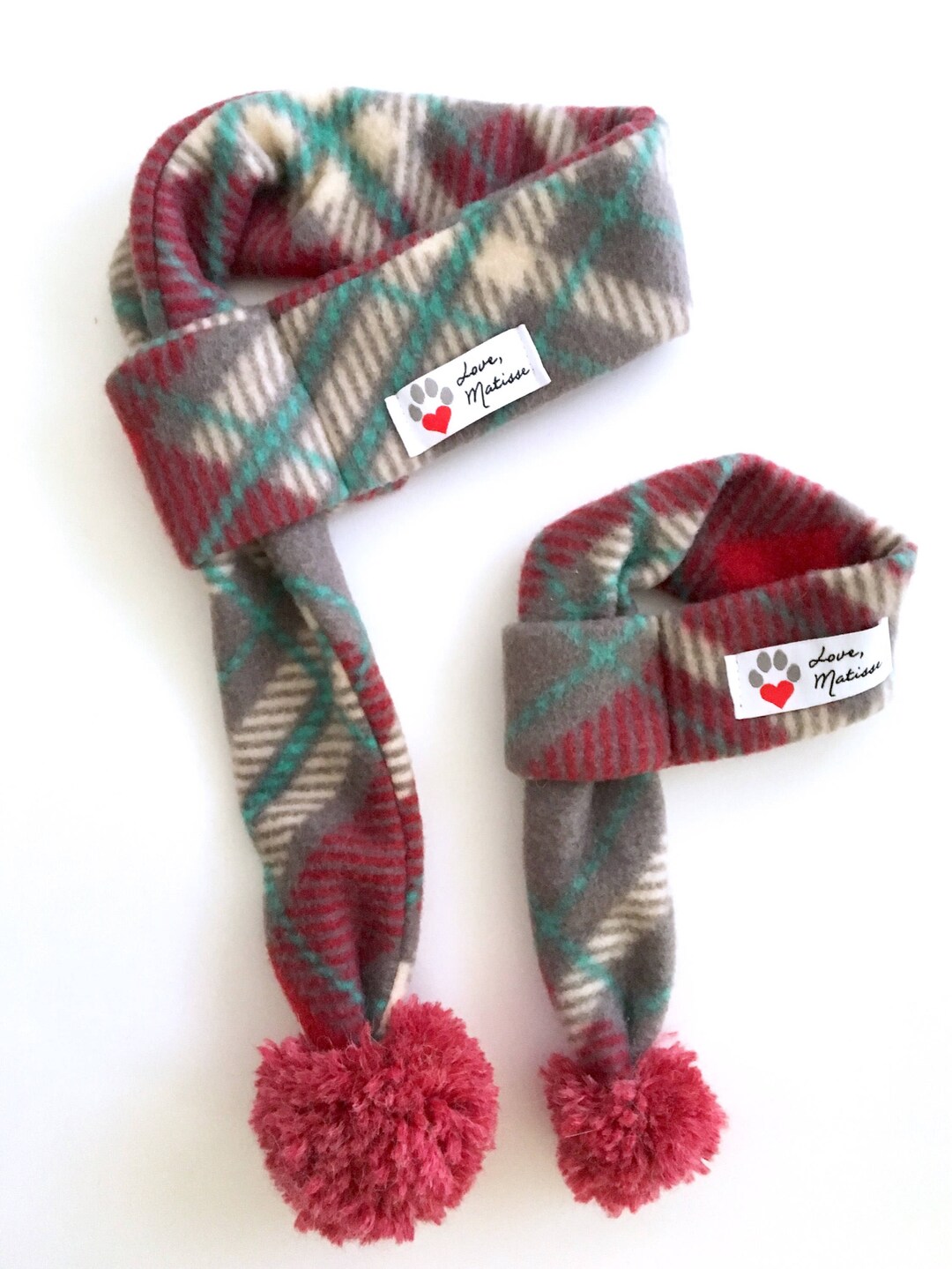 Fleece Dog Scarf, Plaid Dog Scarf, Winter Dog Scarf, Holiday Dog Scarf ...