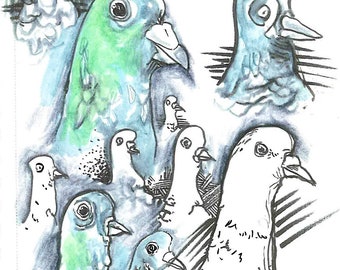 Pigeon watercolor painting print by Slaveika Aladjova animal