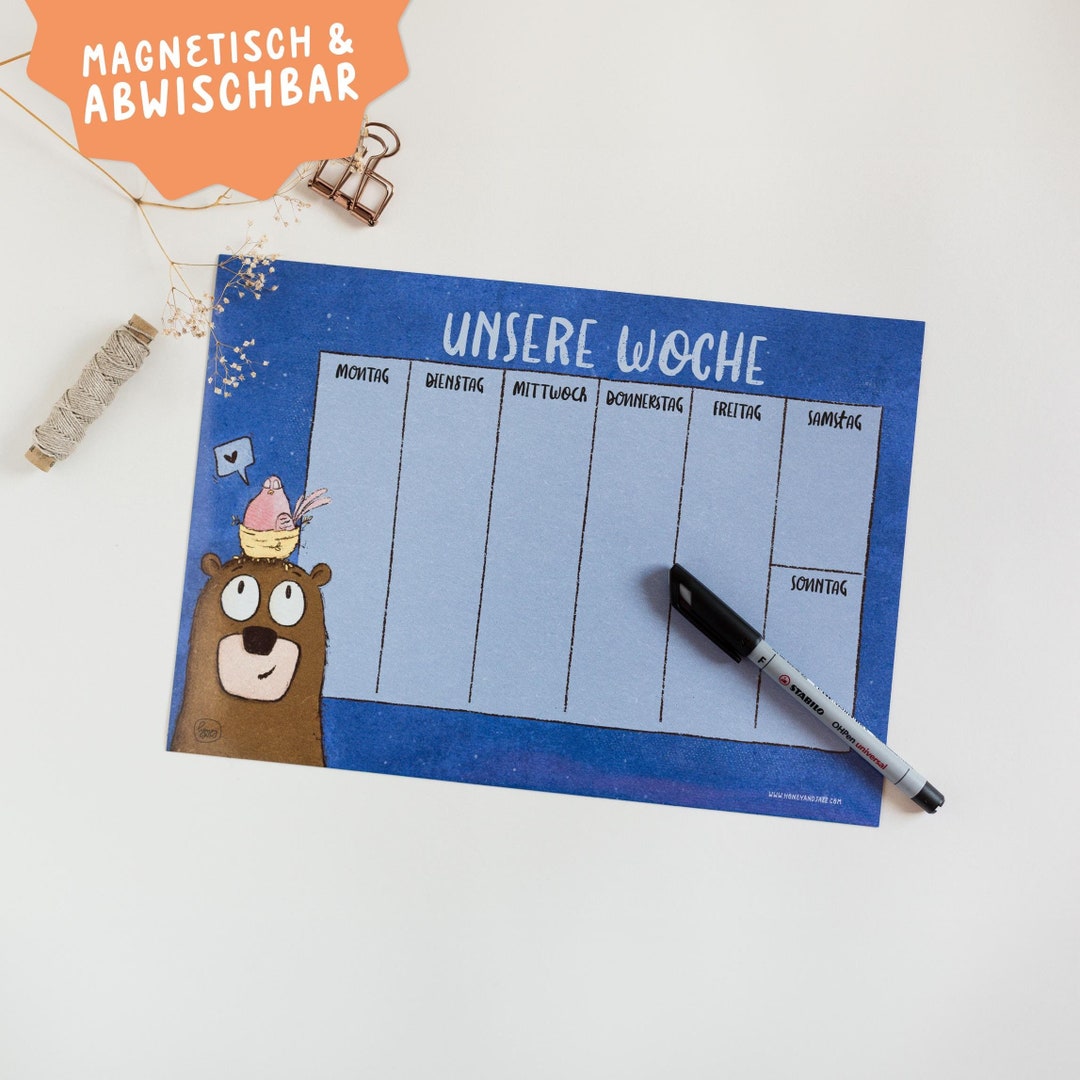 Magnetic Board Weekly Planner DIN A4 Wipeable Planner for the Fridge ...