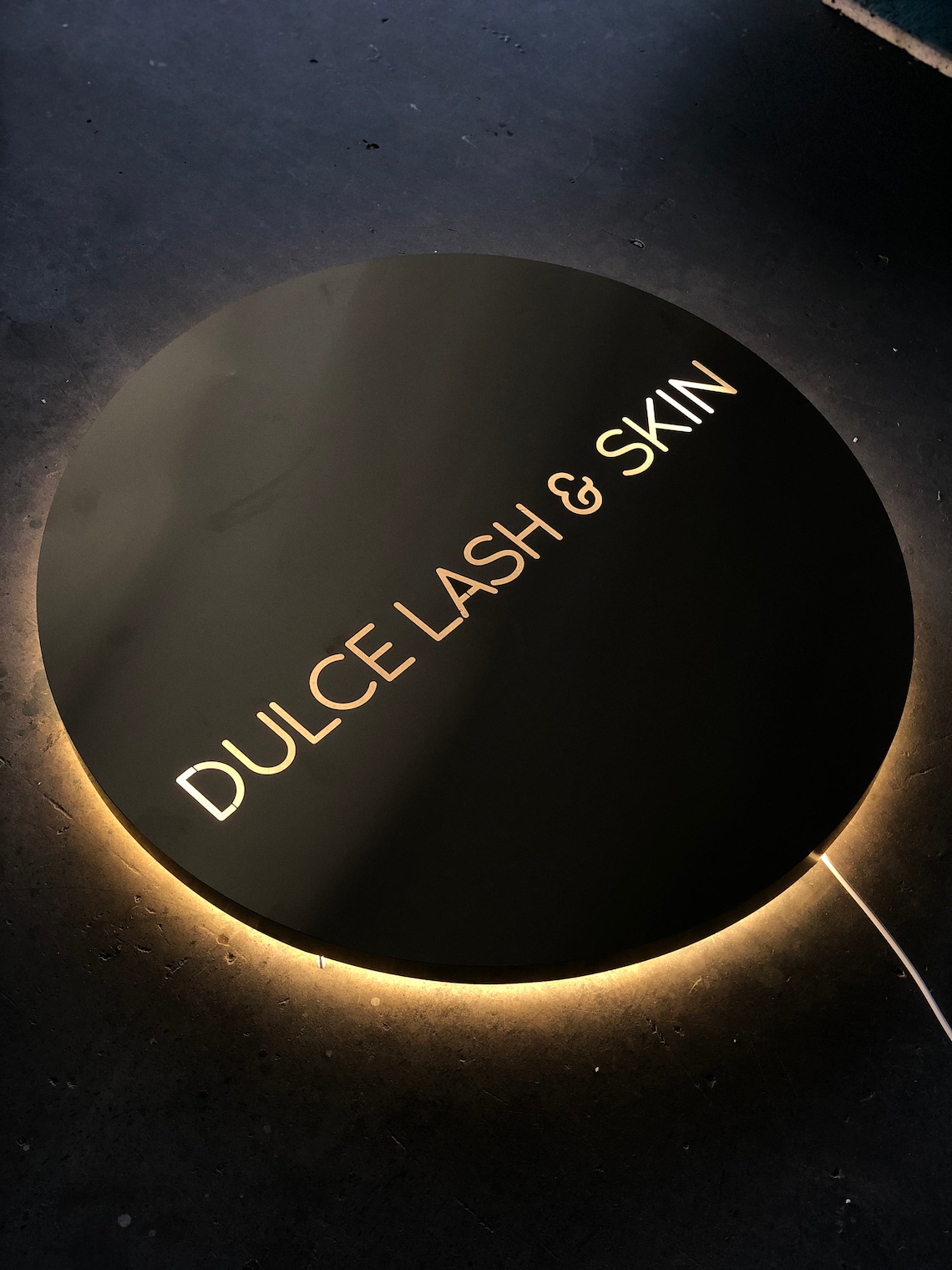 Custom Brass Business Sign - Gold Round Sign - Gold Illuminated Signage ...